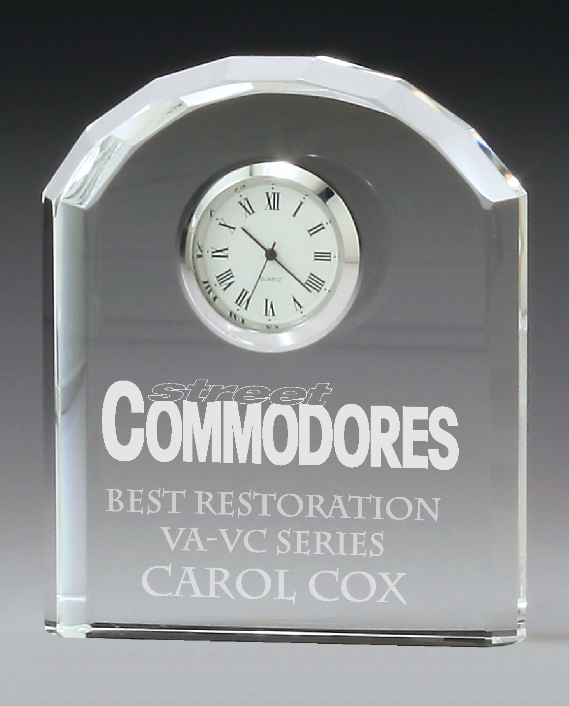Awards & Trophies - Corporate » Clocks » Crystal Curved Top Clock Award